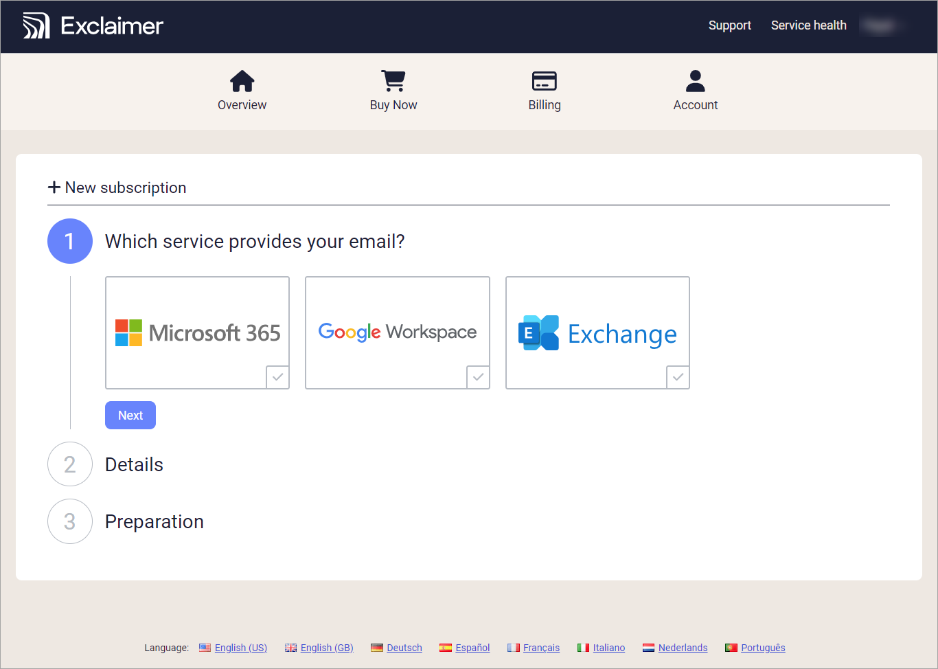 Create new subscription – Exclaimer Knowledge Base